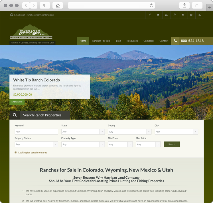 Land Company Capitalizes on Custom Real Estate Web Design